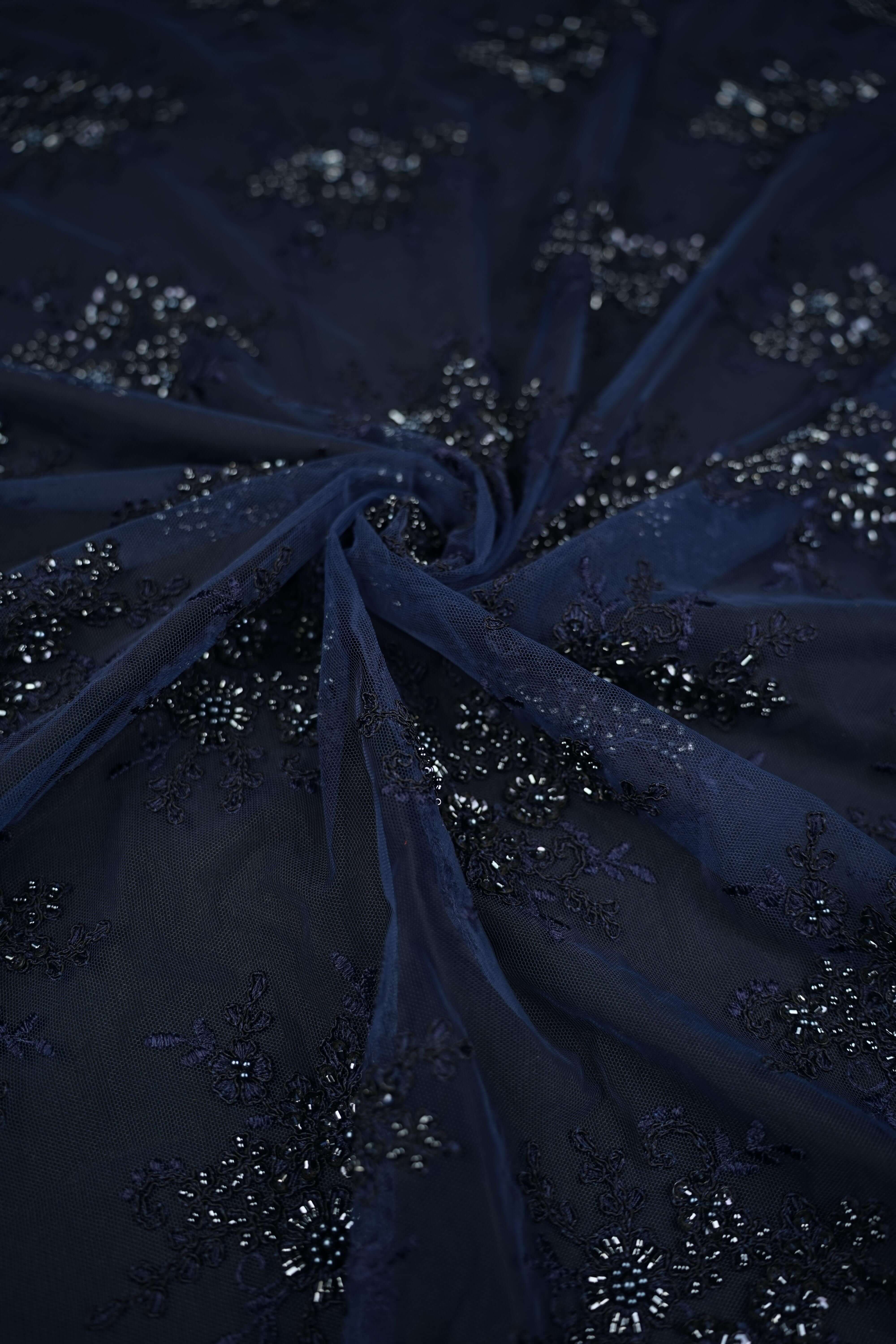 Spets - Pärlbrodyr - Dekorativ kant - Marinblå – Gårda Textil